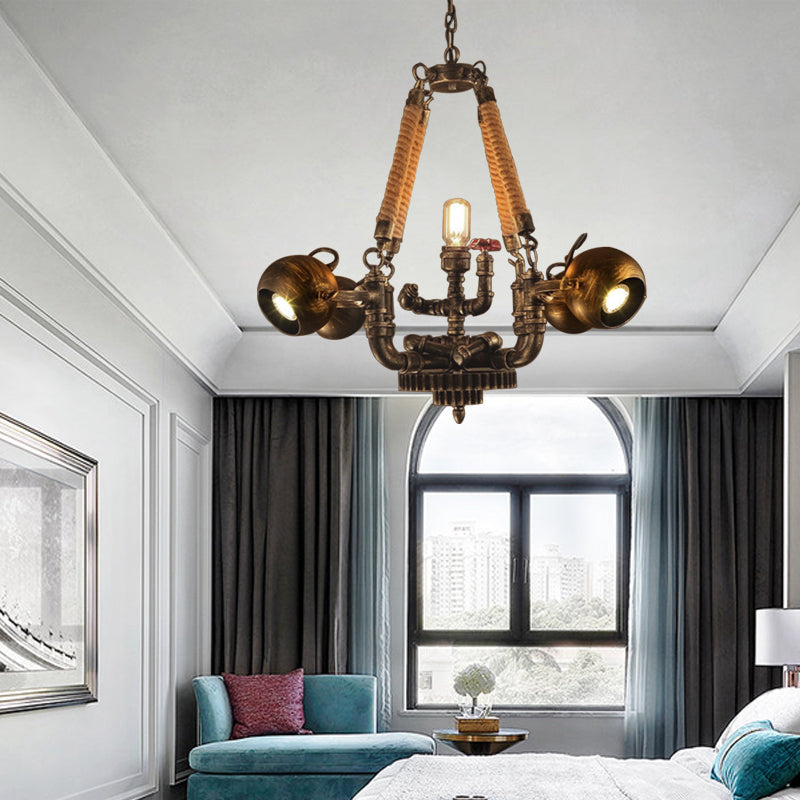 Retro Bronze 5-Light Ball Chandelier with Global Shade - Metal and Rop – Home Deco99