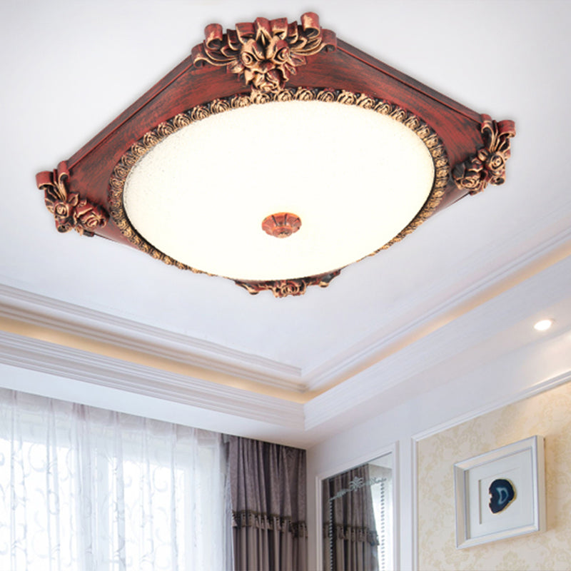 LED Frosted Glass Square Flush Mount Fixture with Bronze/Copper Finish ...