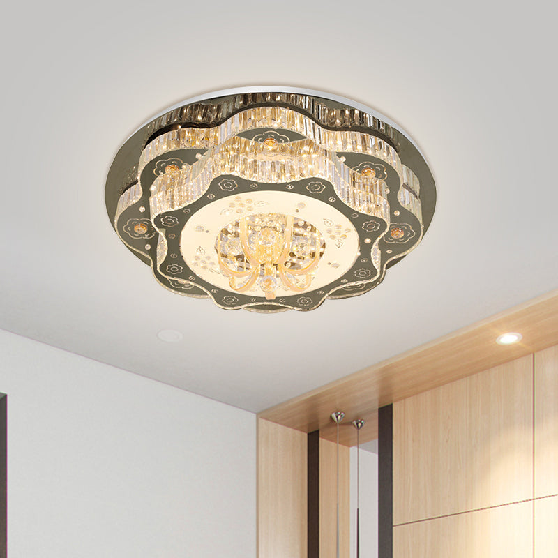 Contemporary Stainless-Steel Flush Ceiling Light with LED, Clear Cryst ...