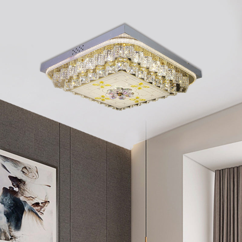 Modern Chrome Square Ceiling Light Fixture with Clear Crystal Blocks a ...