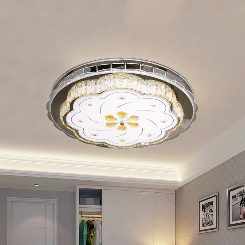 Modern Stainless-Steel Ceiling Light with Cut Crystal Blocks and LED L ...