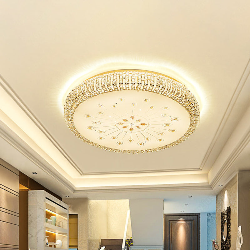 Contemporary Gold LED Ceiling Light with Faceted Crystals - Flushmount ...