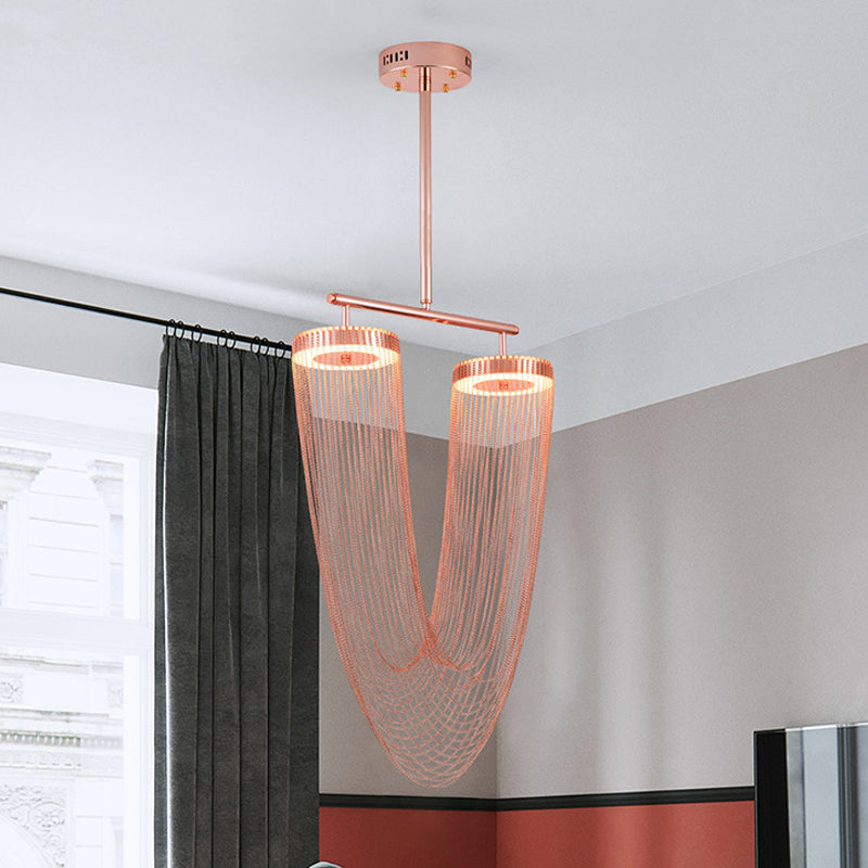 Modern Rose Gold LED Ceiling Light with Hand Braided Chain Fringe for ...