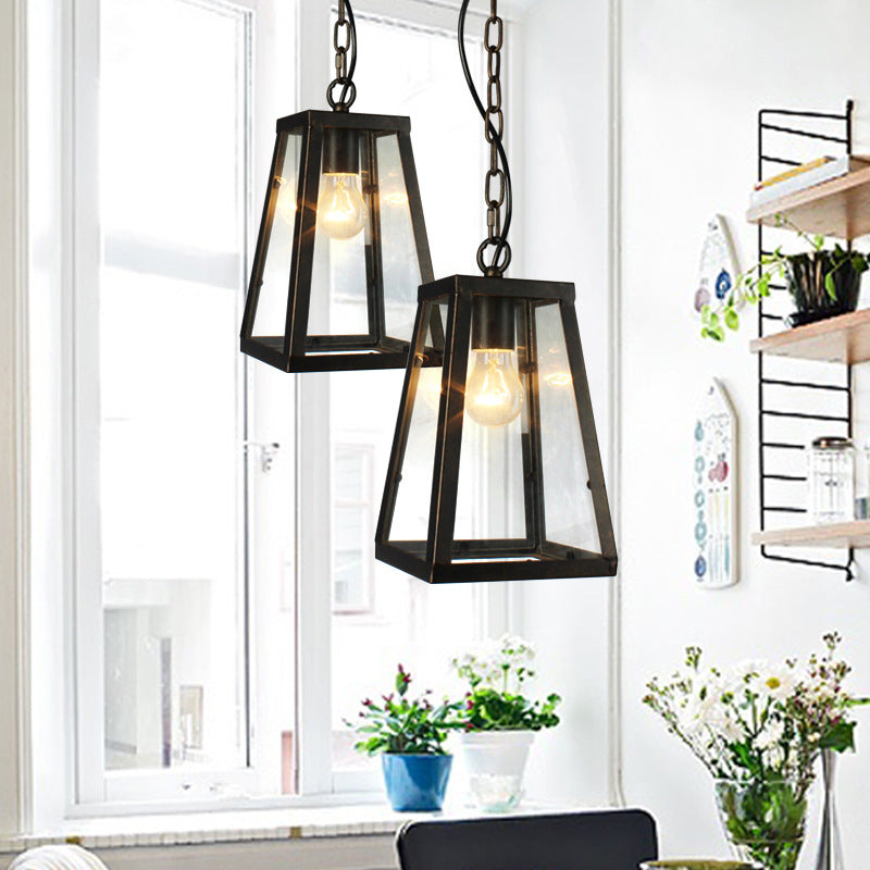 Black Industrial Metal Trapezoid Pendant Ceiling Fixture with 1 Bulb f ...