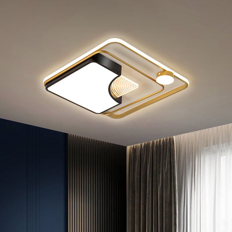 Minimalist Black and Gold Metal Square Ceiling Fixture - 16"/19.5" Con ...