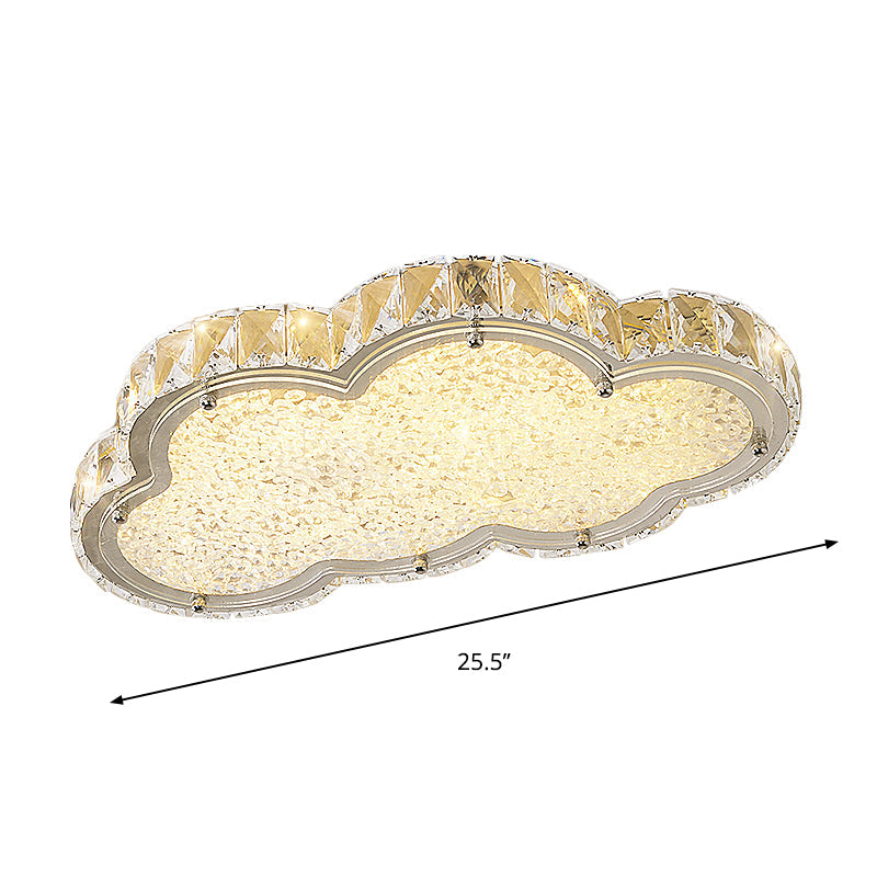 Modernist Crystal Block Cloud Ceiling Fixture Stainless-Steel LED Flus ...