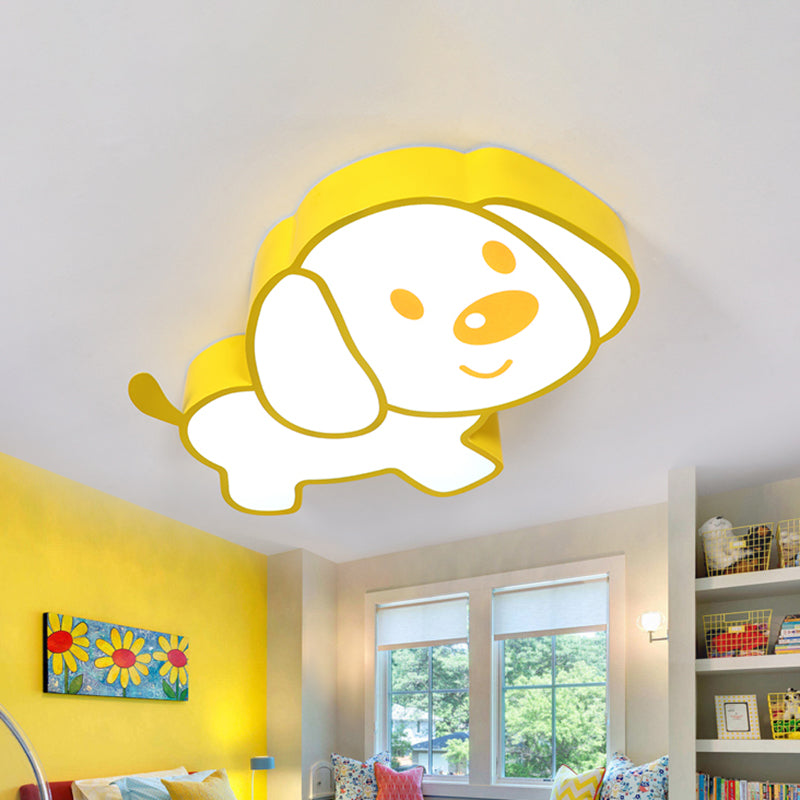 Cute Dog Ceiling Mounted LED Flush Light Fixture in Yellow for Kids Ro ...