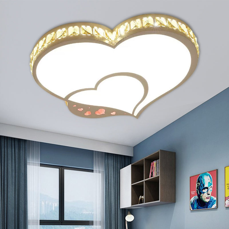 Modern Acrylic LED Double Heart Ceiling Fixture - White Flush Mount Li ...
