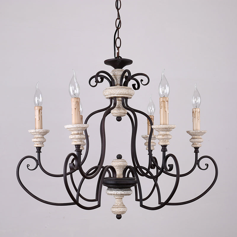 Country Rustic Metal Chandelier with 6 Candle-Style Lights - Scrolled ...