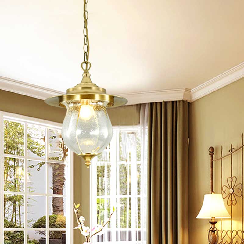 Gold Seeded Glass Urn Pendant Light with 1 Bulb - Elegant Suspended Li ...
