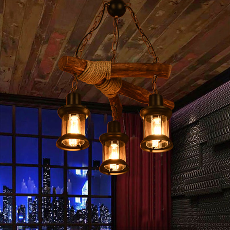 Vintage Black Pendant Light: 3-Bulb Ceiling Lamp with Lantern Shade an ...