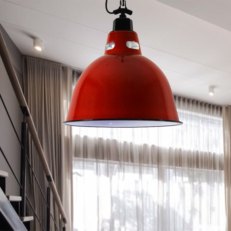 Dome Shade Industrial Metal Pendant Lamp - 1-Light Red Hanging Light w ...
