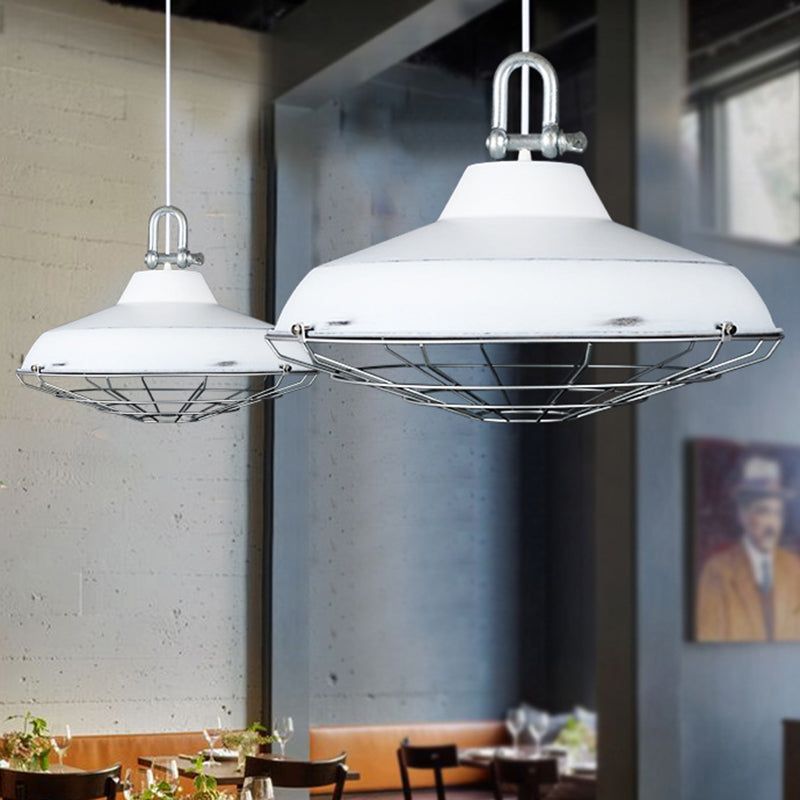 Vintage Covered Cage Hanging Ceiling Light - Metal Pendant in White/Co ...