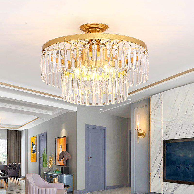 2-Tier Semi Flush Mount Crystal Rod Ceiling Light with 5 Lights, Moder ...