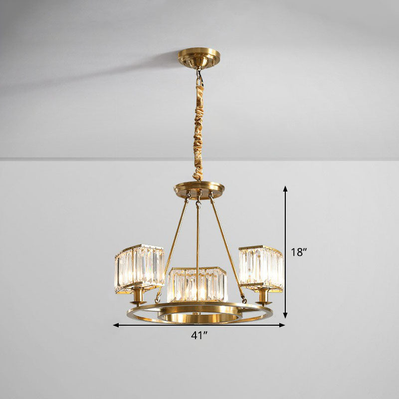 Gold Round Chandelier Pendant Light with Contemporary K9 Crystal for E ...