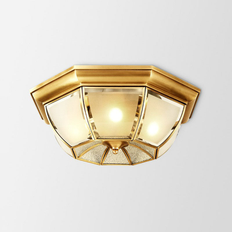 Colonial Style Ceiling Mounted Lamp with Brass Finish and Frost Glass ...