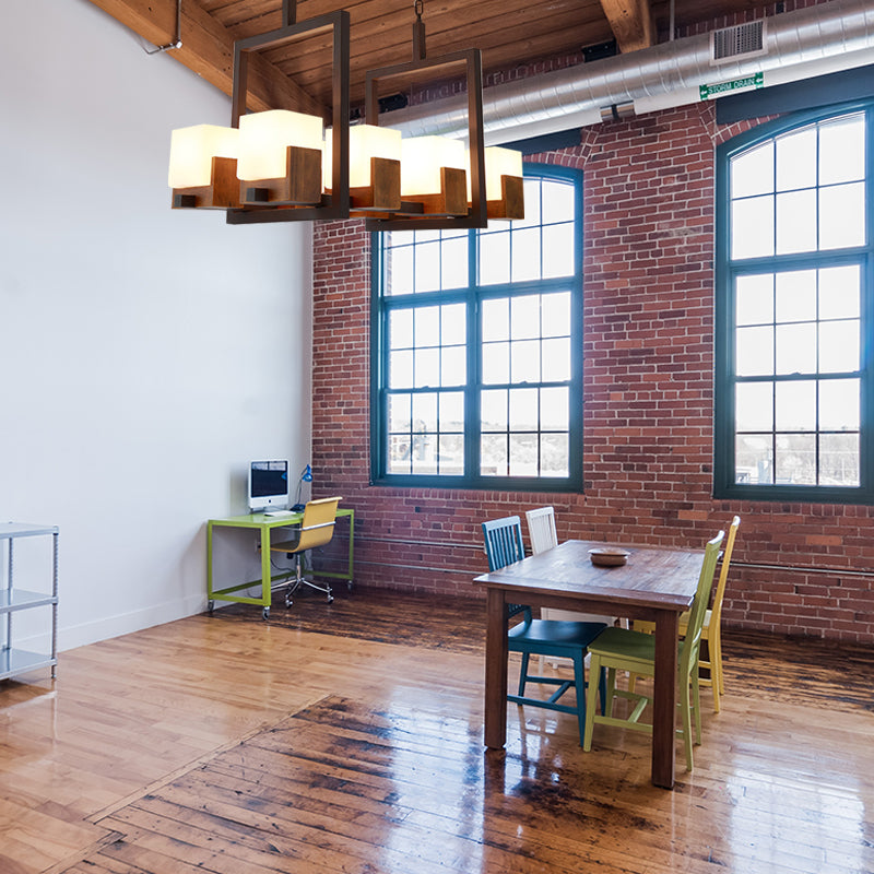 Rustic White Glass Square Restaurant Island Light with 8 Lights & Bron ...