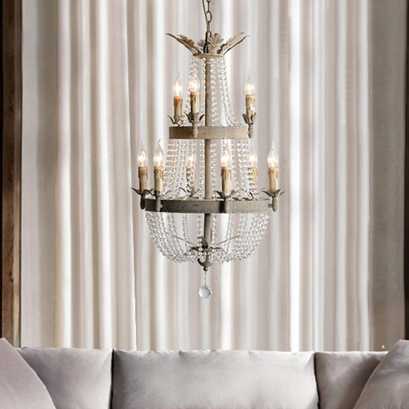 Modern 2-Tier Ceiling Chandelier with Clear Crystal, 9 Heads Hanging L ...