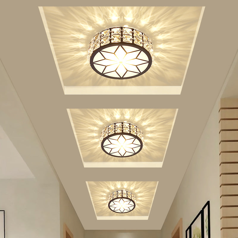 Minimalist Black Metal Round LED Ceiling Spotlight with Crystal Insert ...