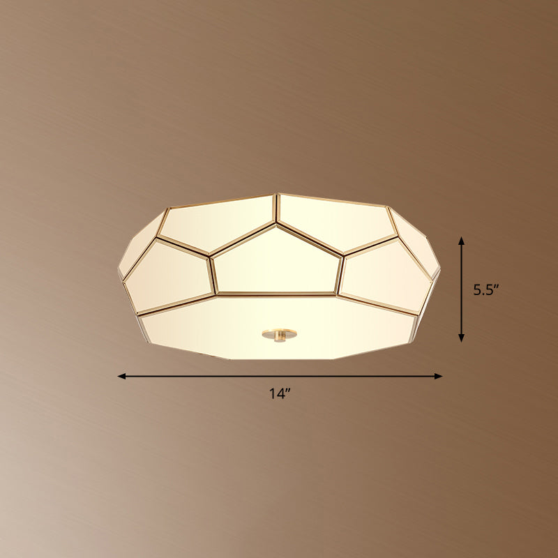 Minimalist Brass Flush Glass Ceiling Light for Bedroom - Polygon White ...