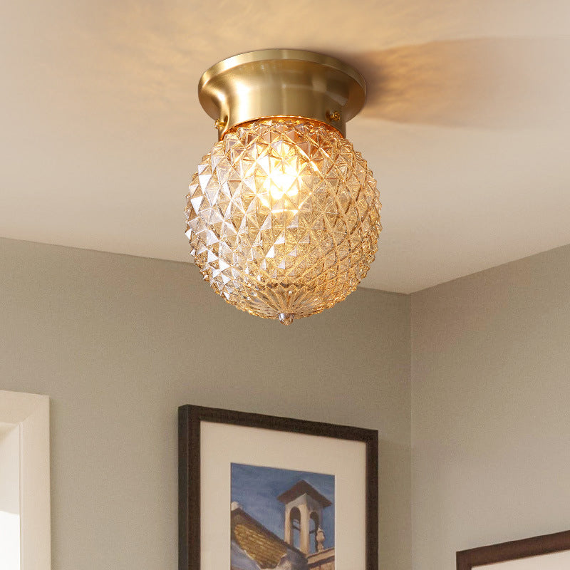 Geometric Ceiling Lamp: Colonial Style, 1 Bulb, Brass Frame, Transpare ...