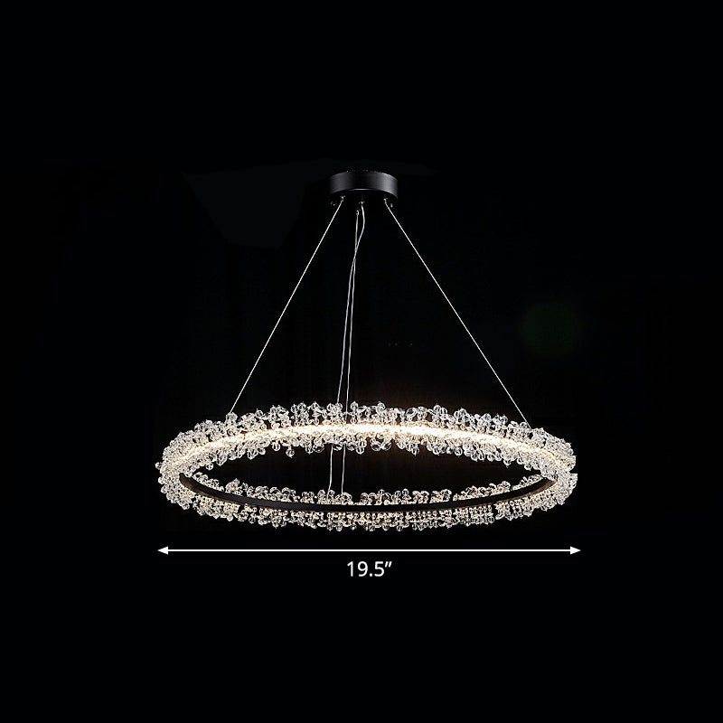 LED Circle Chandelier with Crystal Beads - Elegant Living Room Pendant ...