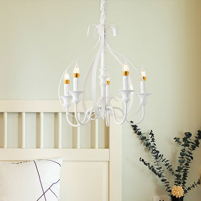 Traditional White Metal Chandelier Light with Swooping Arms – 5 Lights ...