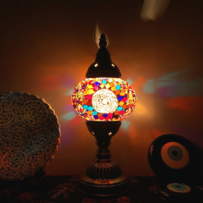 Sphere Nightstand Lamp - Traditional Red/Blue/Rose Red Glass, Metal Ba ...