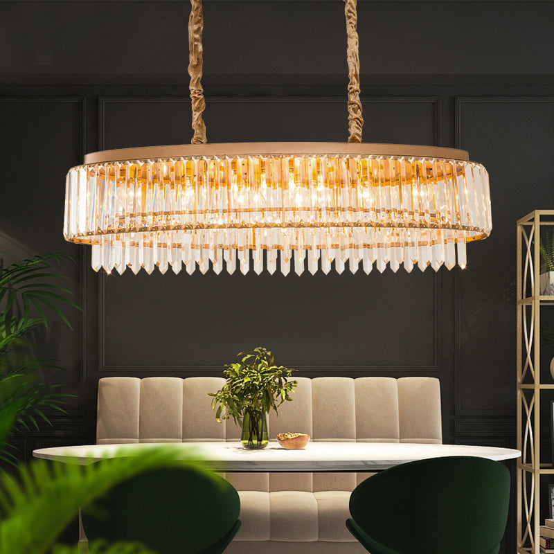 Champagne Crystal Prism Island Pendant - Modern Chic Oval Dining Room ...