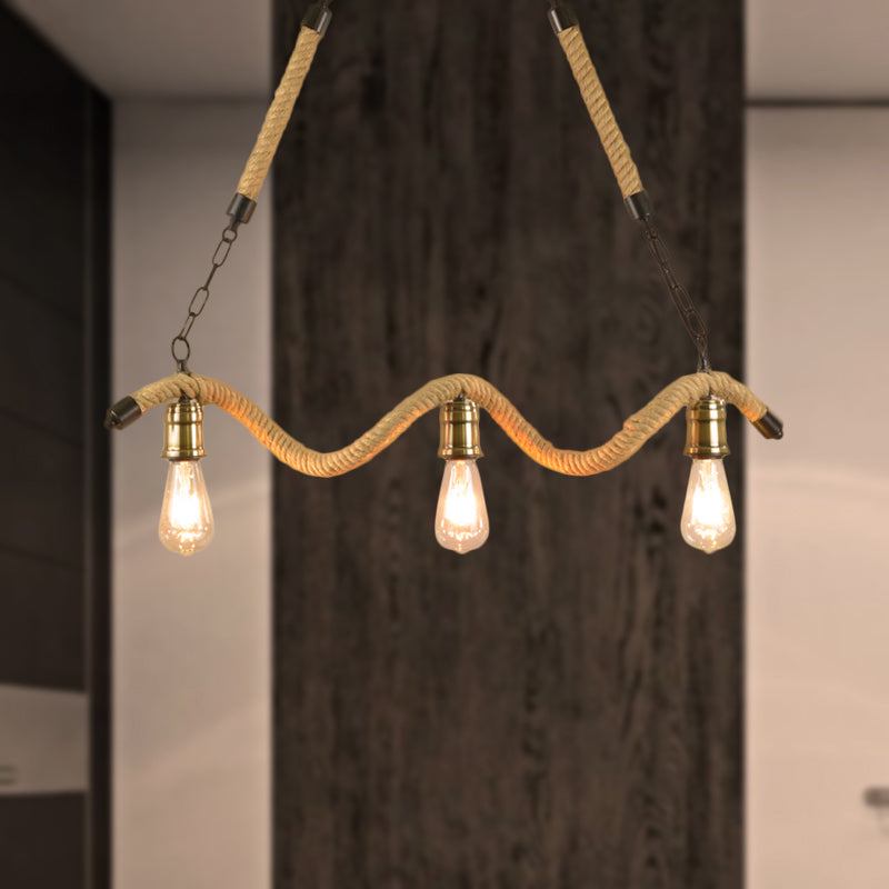 Stylish Loft Hanging Island Light with Exposed Bulbs, Rope Design & 3 ...