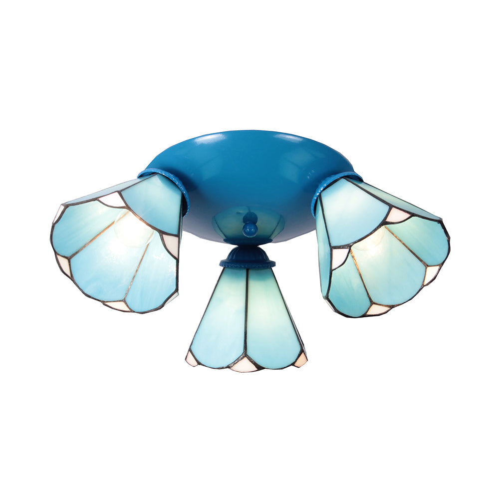 Vintage Stained Glass Conic Ceiling Light Fixture - 3-Light Design in ...