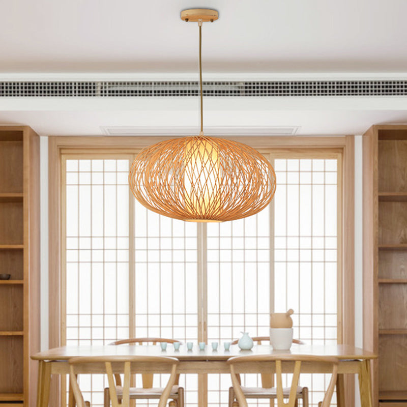 Modern Bamboo Pendant Light Fixture - Cross Woven Design - 1 Light - B ...