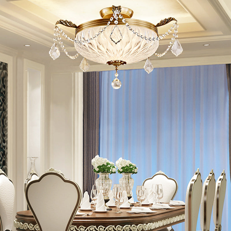 Postmodern Crystal Brass Dome Ceiling Mount Light - Semi Flush Fixture ...