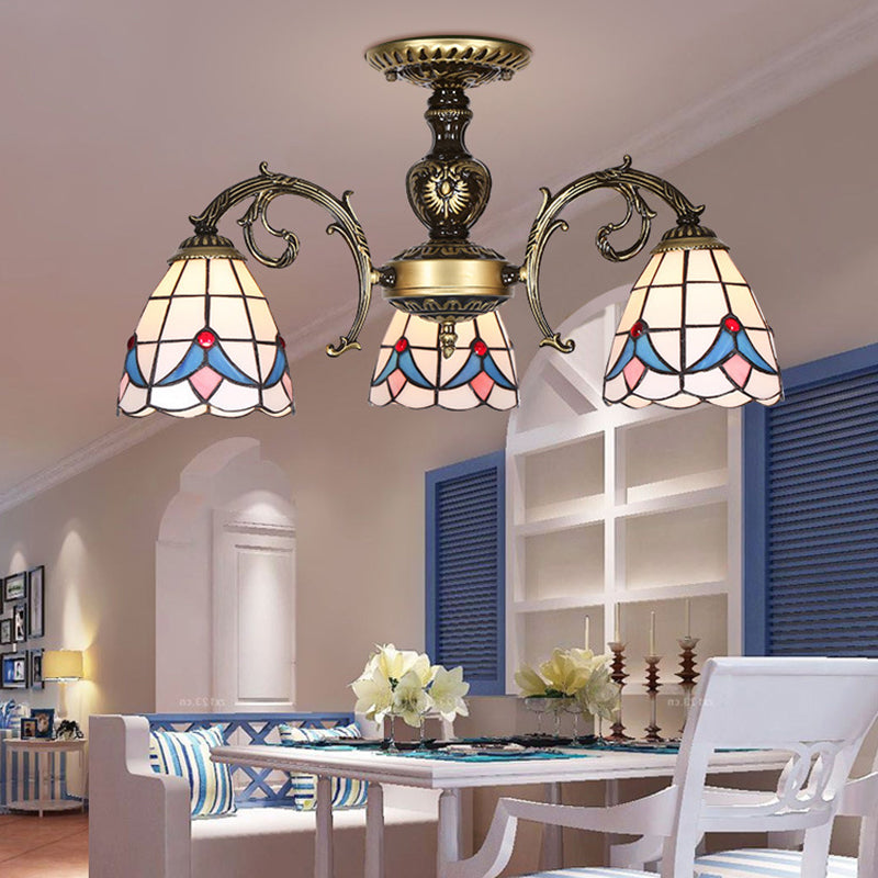 White Stained Glass Magnolia Ceiling Light - Lodge Style Chandelier wi ...