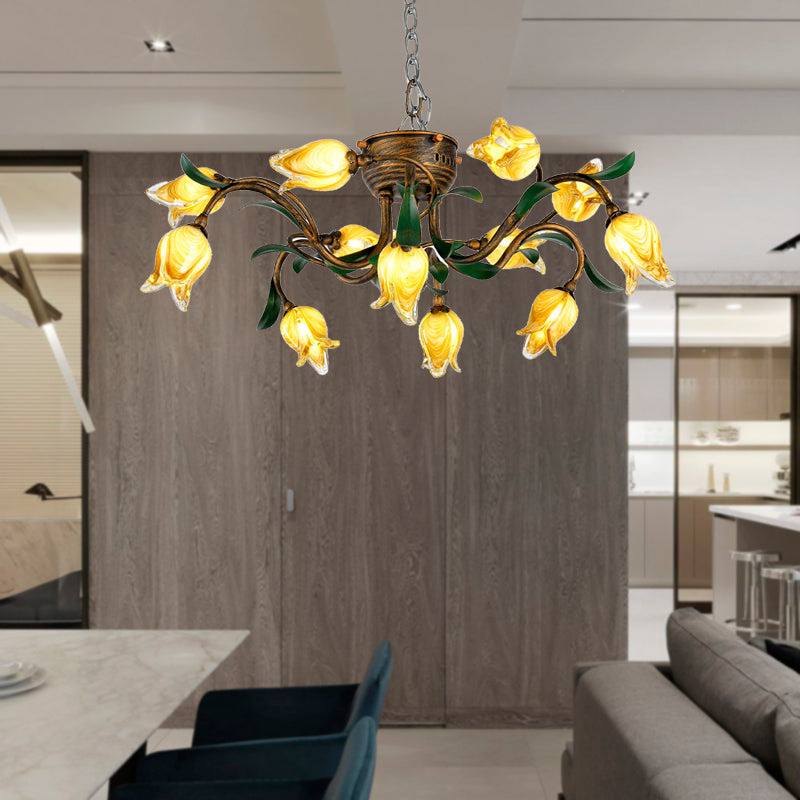 Brass Chandelier Light Fixture - 12-Bulb Korean Garden LED Drop Pendan ...