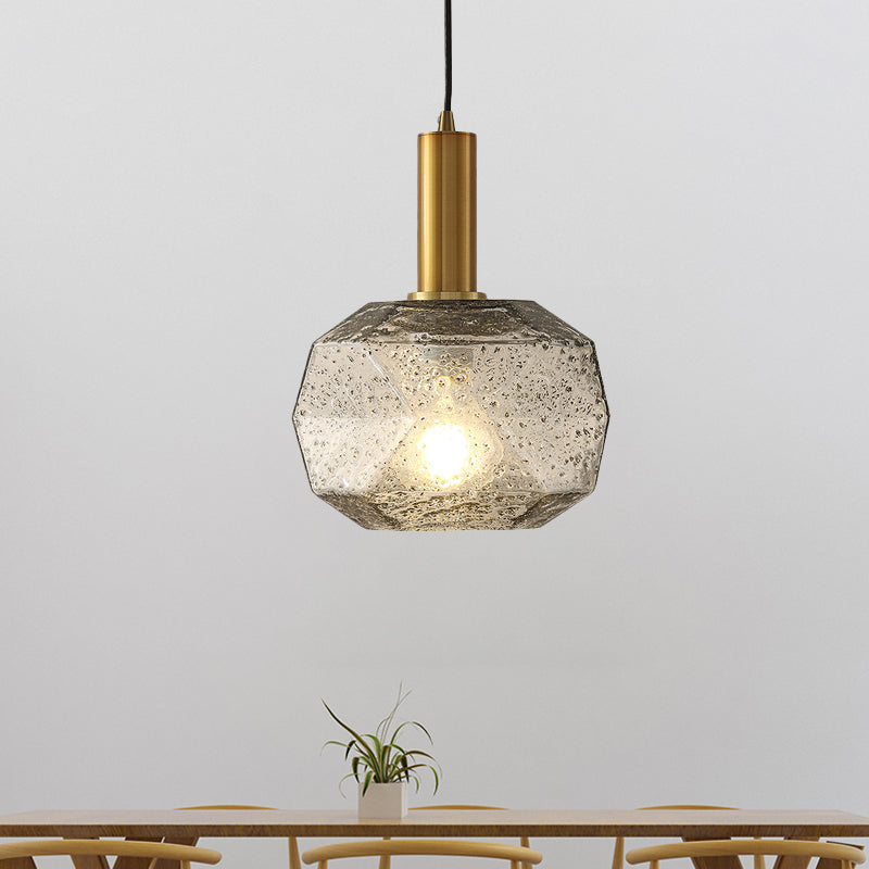 Modern Bedside Pendant Light with Smoky Gray Glass Shade and Brass Bas ...