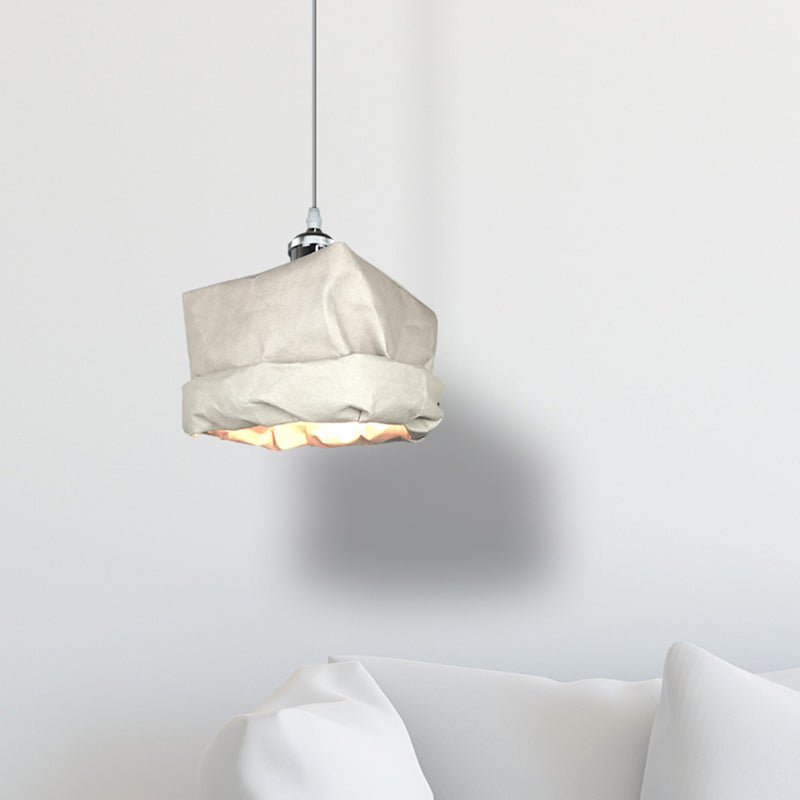 Modern Kraft Paper Pendant Light - Sleek Sack Shape, White Ceiling Sus ...
