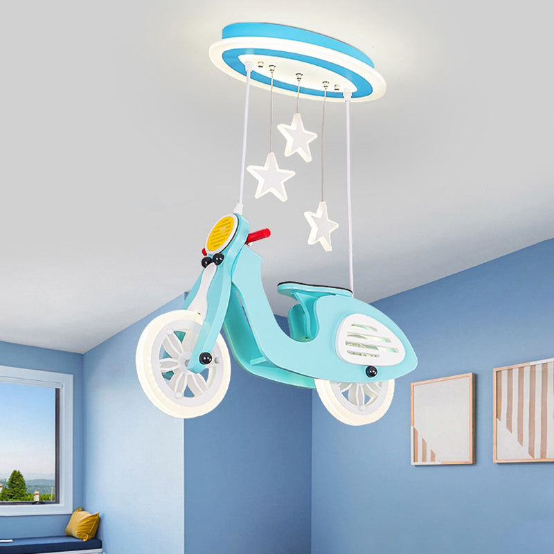 Wooden Motorcycle Ceiling Light with LED, Cartoon Blue/Pink Design and ...