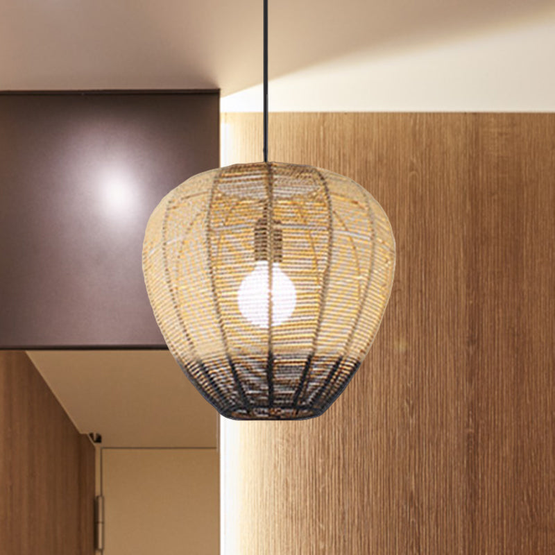 Modern Wood and Black Tea Room Suspension Light with Waterdrop Rattan ...