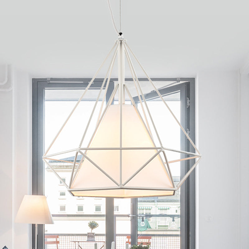 Wire Frame Pendant Light with Fabric Shade - Loft White Metal Ceiling ...