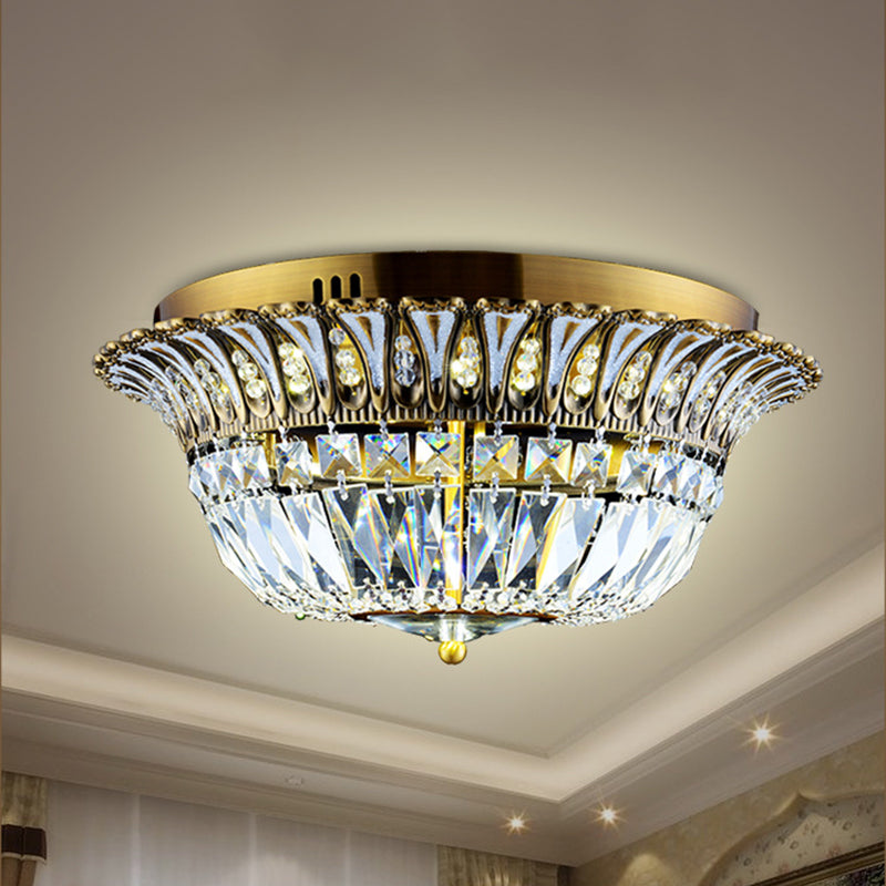 Crystal LED Gold Flared Shade Flushmount Light Fixture for Modern Livi ...