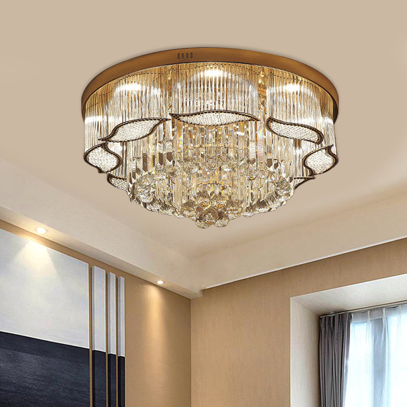 Modern Crystal Lobby LED Flush Mount Ceiling Light with Gold Leaf-Edge ...