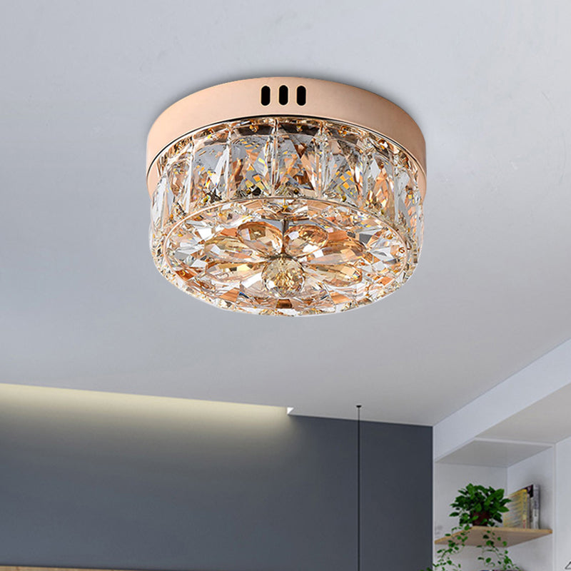 Rose Gold Mini LED Flush Ceiling Light - Beveled Crystal Round Flush M ...