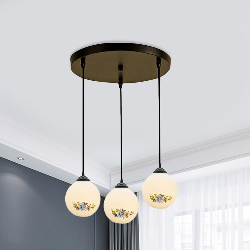 Modern Black Multi-Pendant Hanging Light Kit with Flower Pattern and F ...