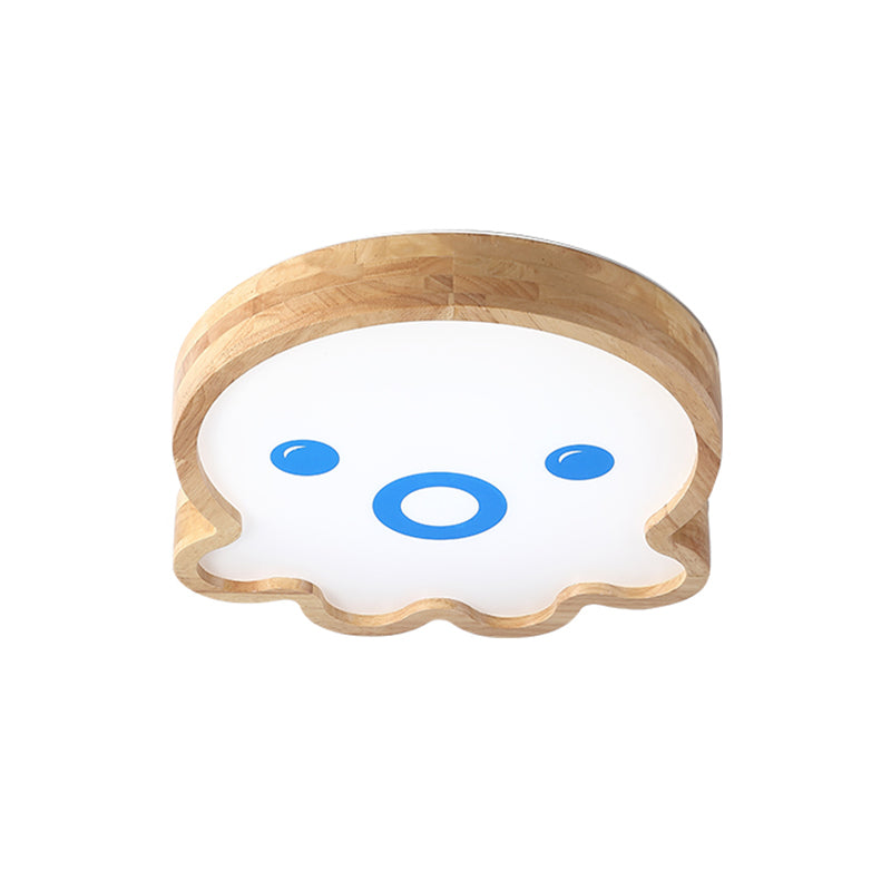 Wood LED Octopus Flushmount Lamp - Little Cartoon Style in Warm/White ...