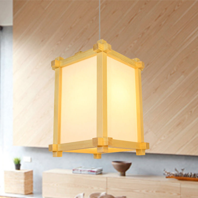 Japanese-Style Wood Pendant Light Fixture - Box Shape, Beige – Home Deco99