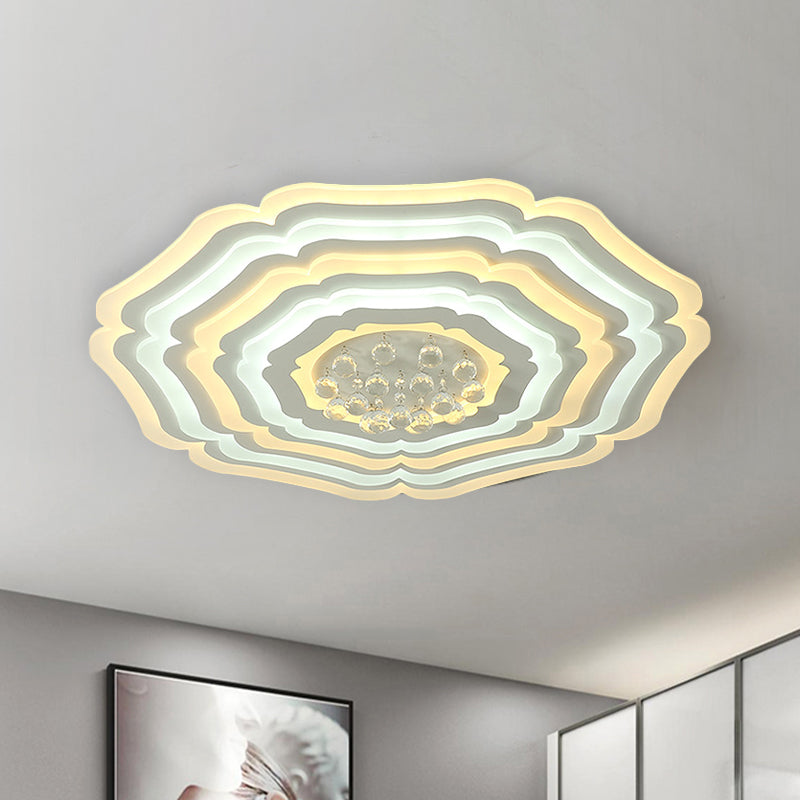 Modern Super Thin Flower LED Ceiling Light with Crystal Drop – Home Deco99