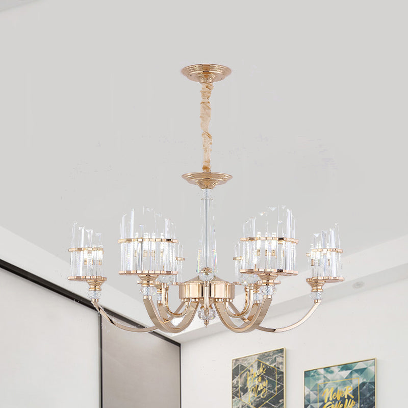 Modern Gold Swoop Arm Chandelier with Crystal Prisms - 6-Light Dining ...