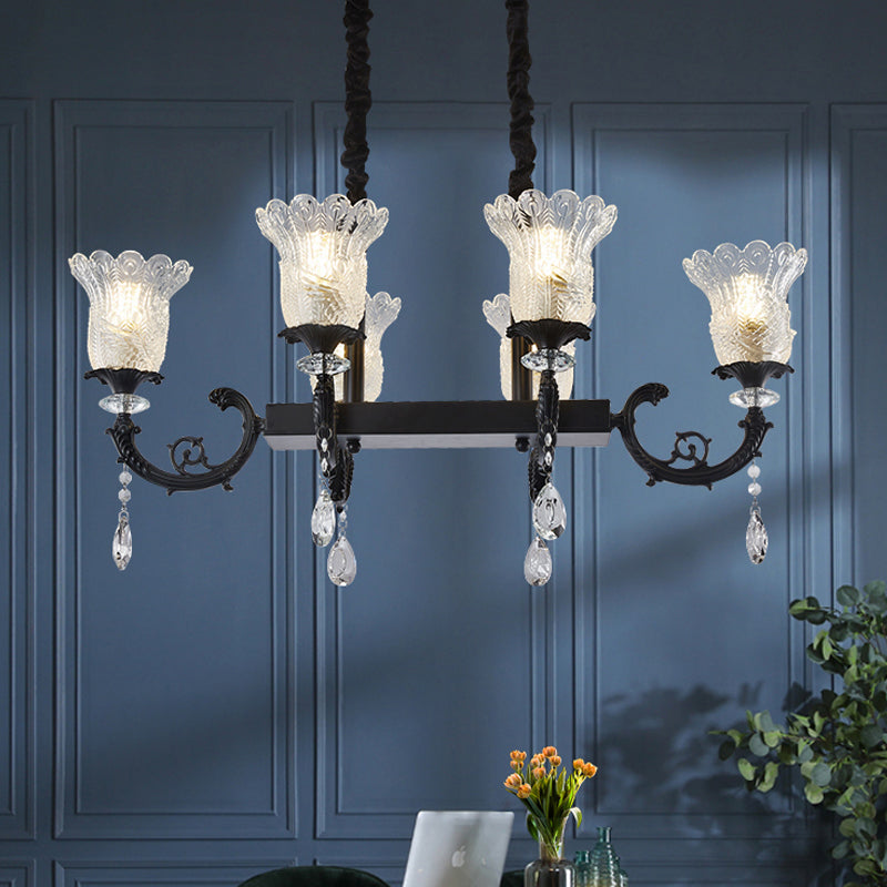 Modern 6-Head Pendulum Island Pendant Lamp with Black Finish, Clear Cr ...